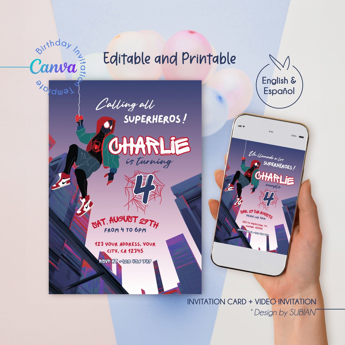 Editable Spiderman Birthday Invitation Template, Printable Birthday ...