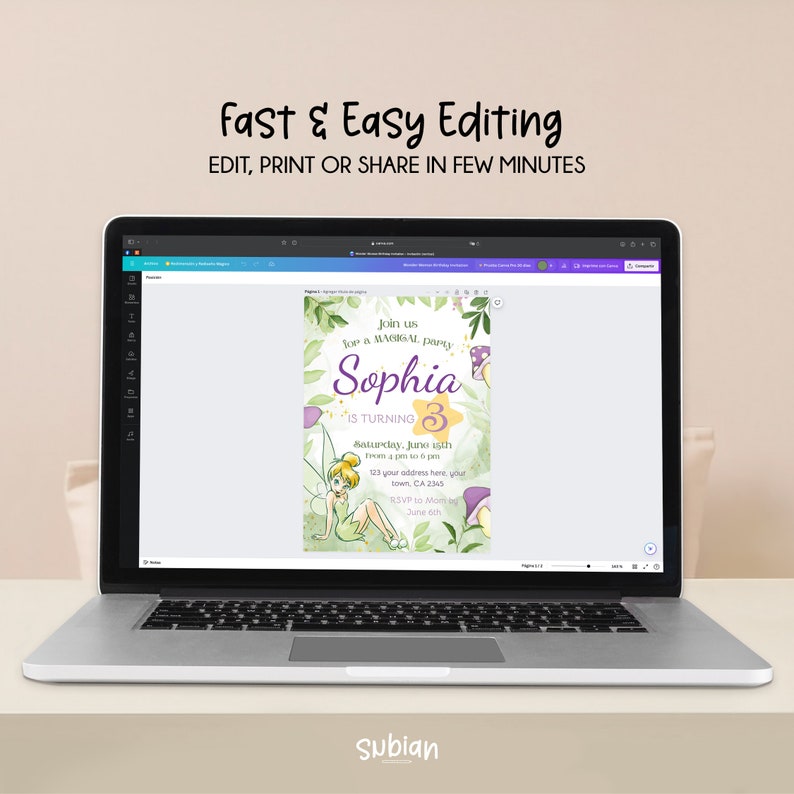 Editable Tinkerbell Birthday Invitation Template, Printable Birthday ...