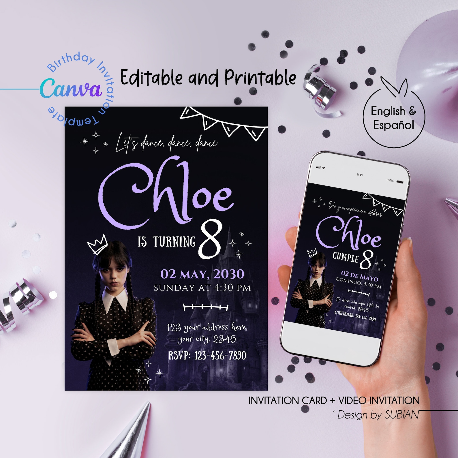 Editable Wednesday Birthday Invitation Template, Printable Birthday ...