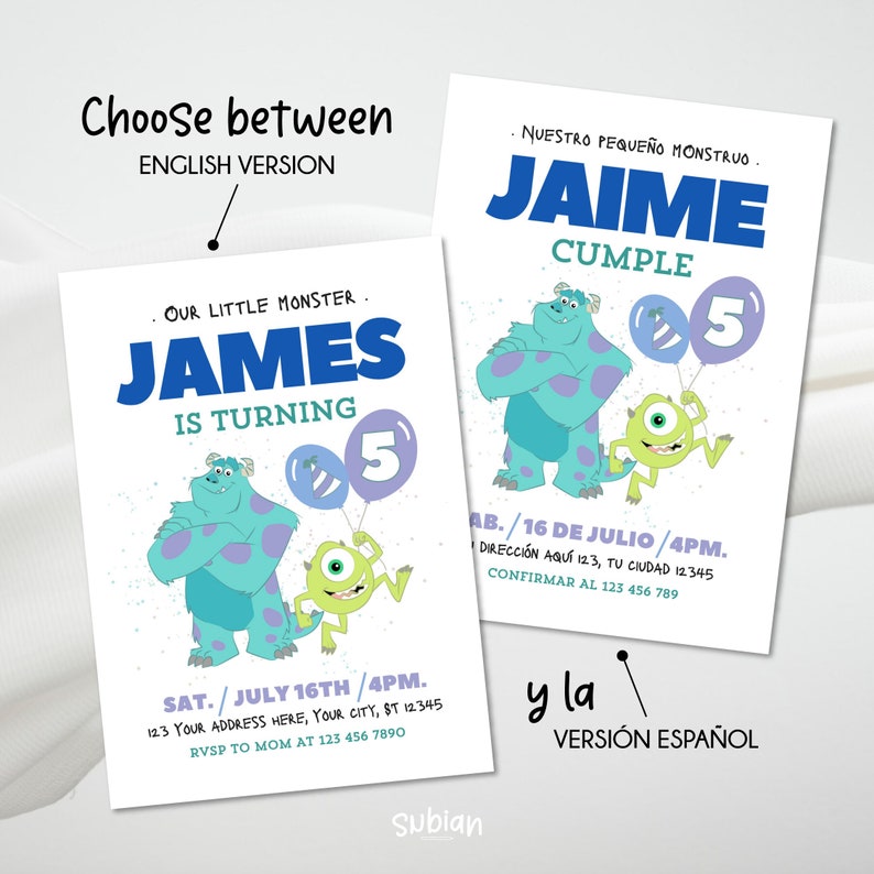 Editable Monsters Inc Birthday Invitation Template, Printable Birthday ...