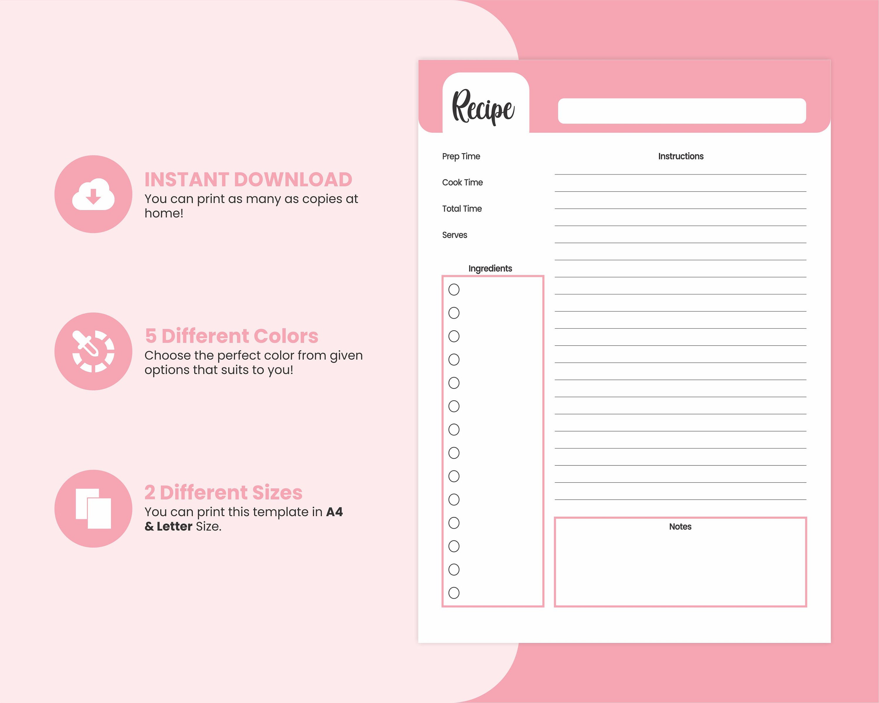 Printable Recipe Template Blank Recipe Page Cooking List Sheet Recipe ...