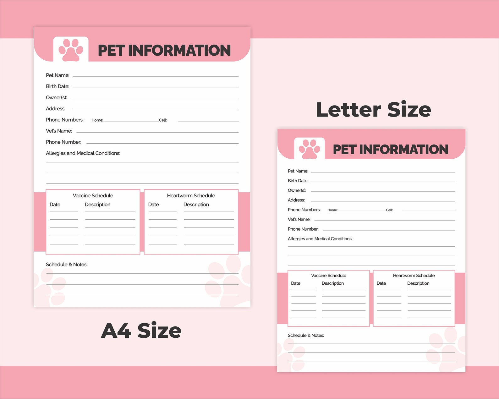 Printable Pet Sitter Notes, Pet Business Cat First Aid Checklist, Pet ...