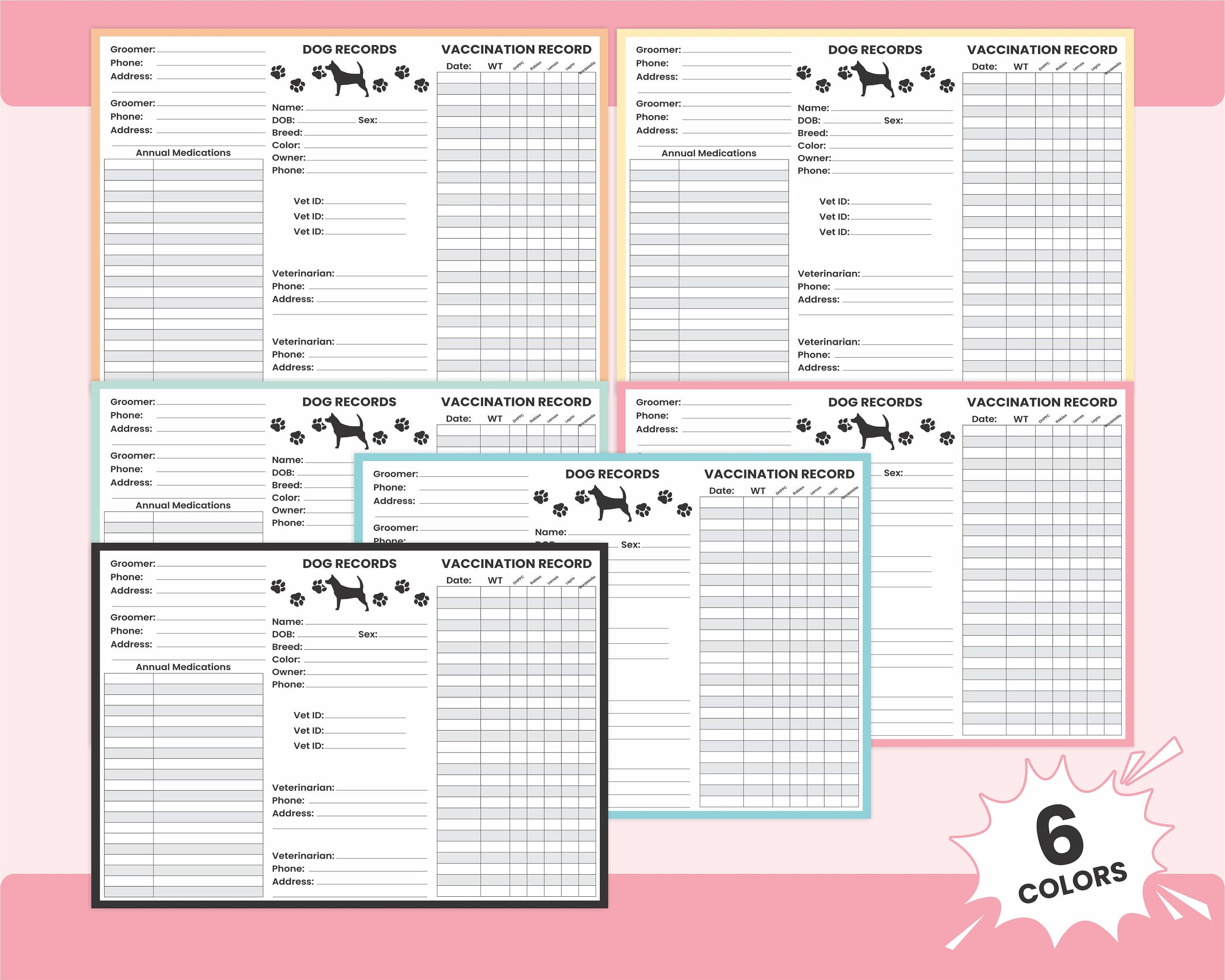Printable Dog Records Planner, Vaccination Tracker, A4/letter, Pet ...