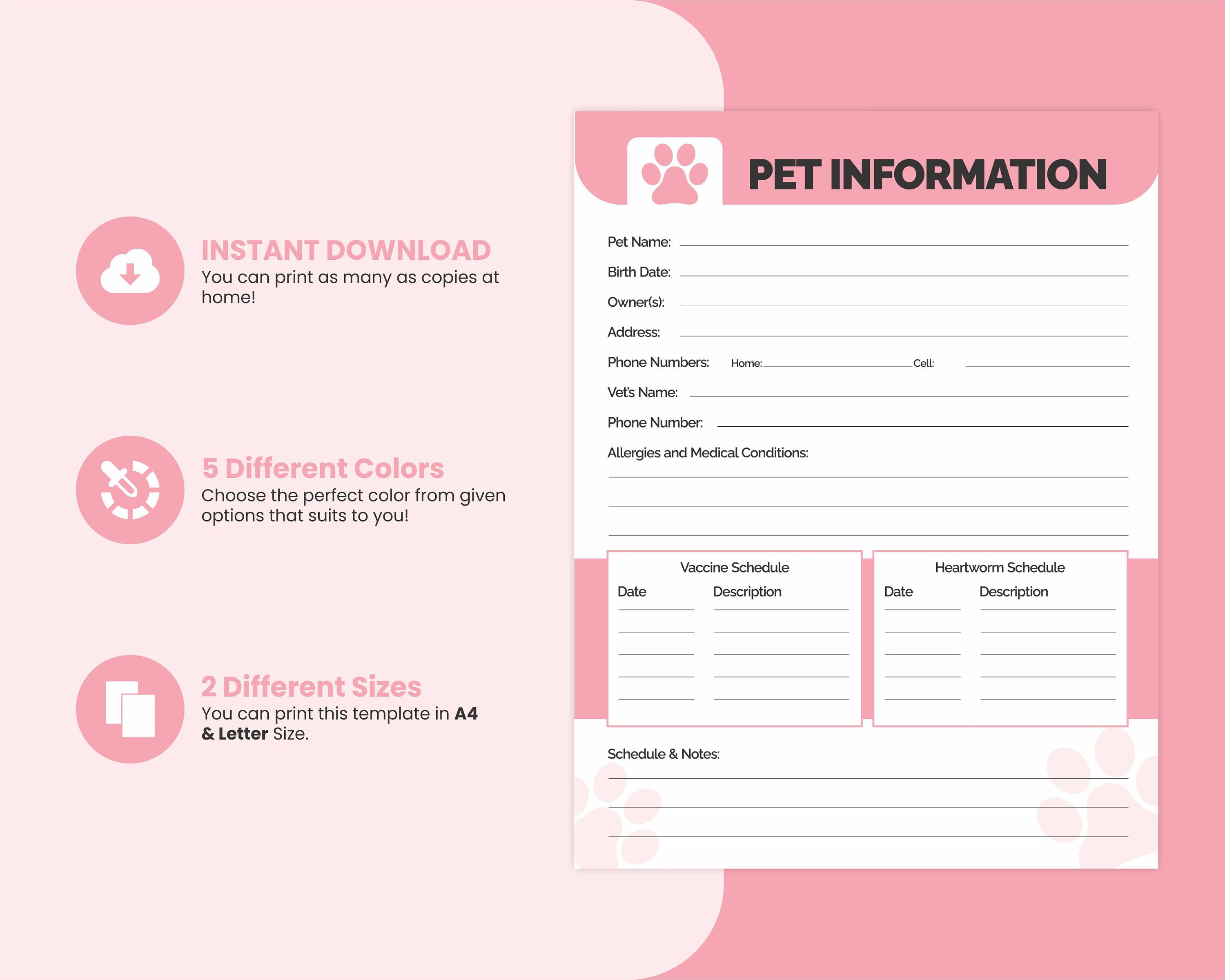 Printable Pet Sitter Notes, Pet Business Cat First Aid Checklist, Pet ...