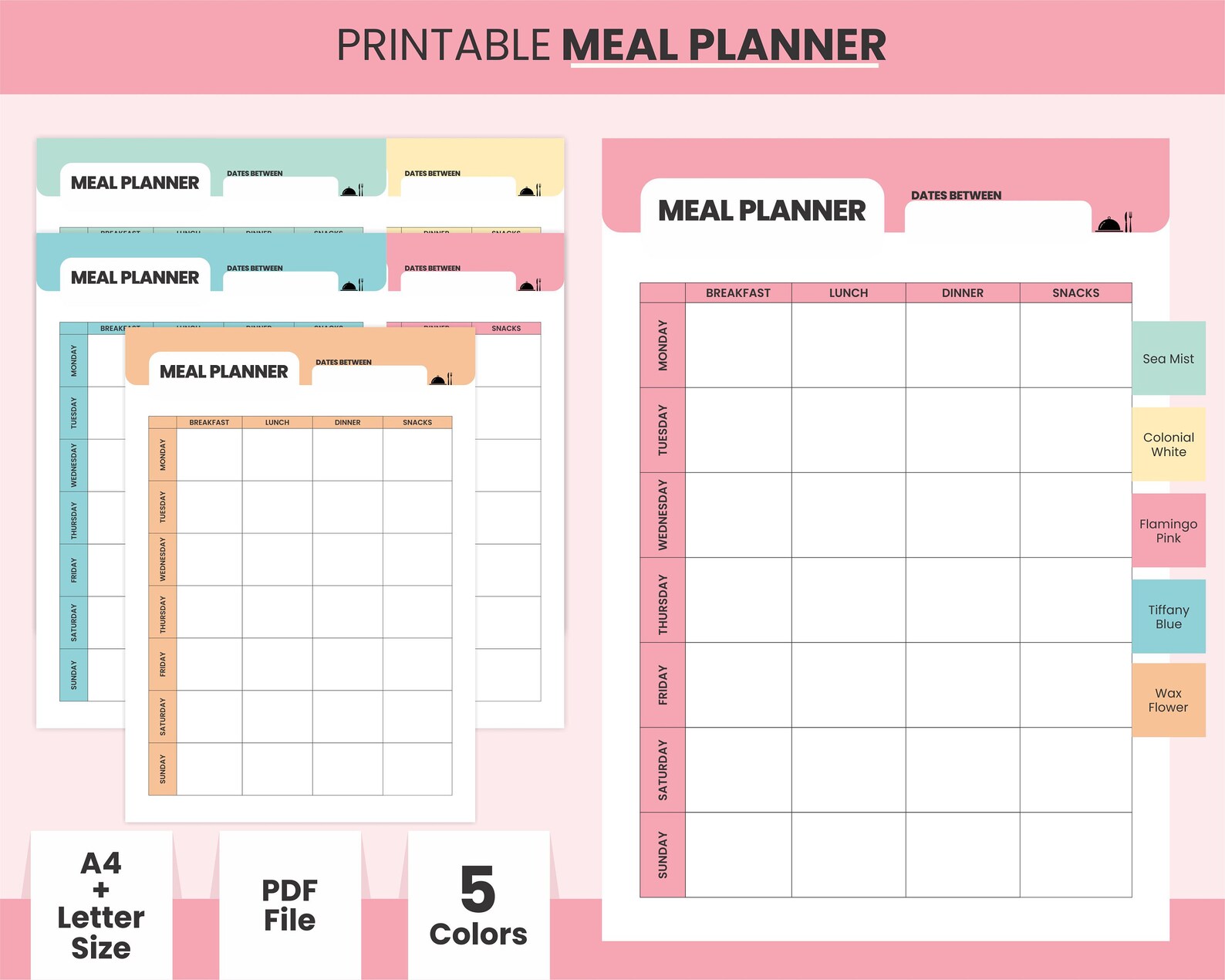 Printable Weekly Meal Planner, Meal Prep Template, Food Planner Insert ...
