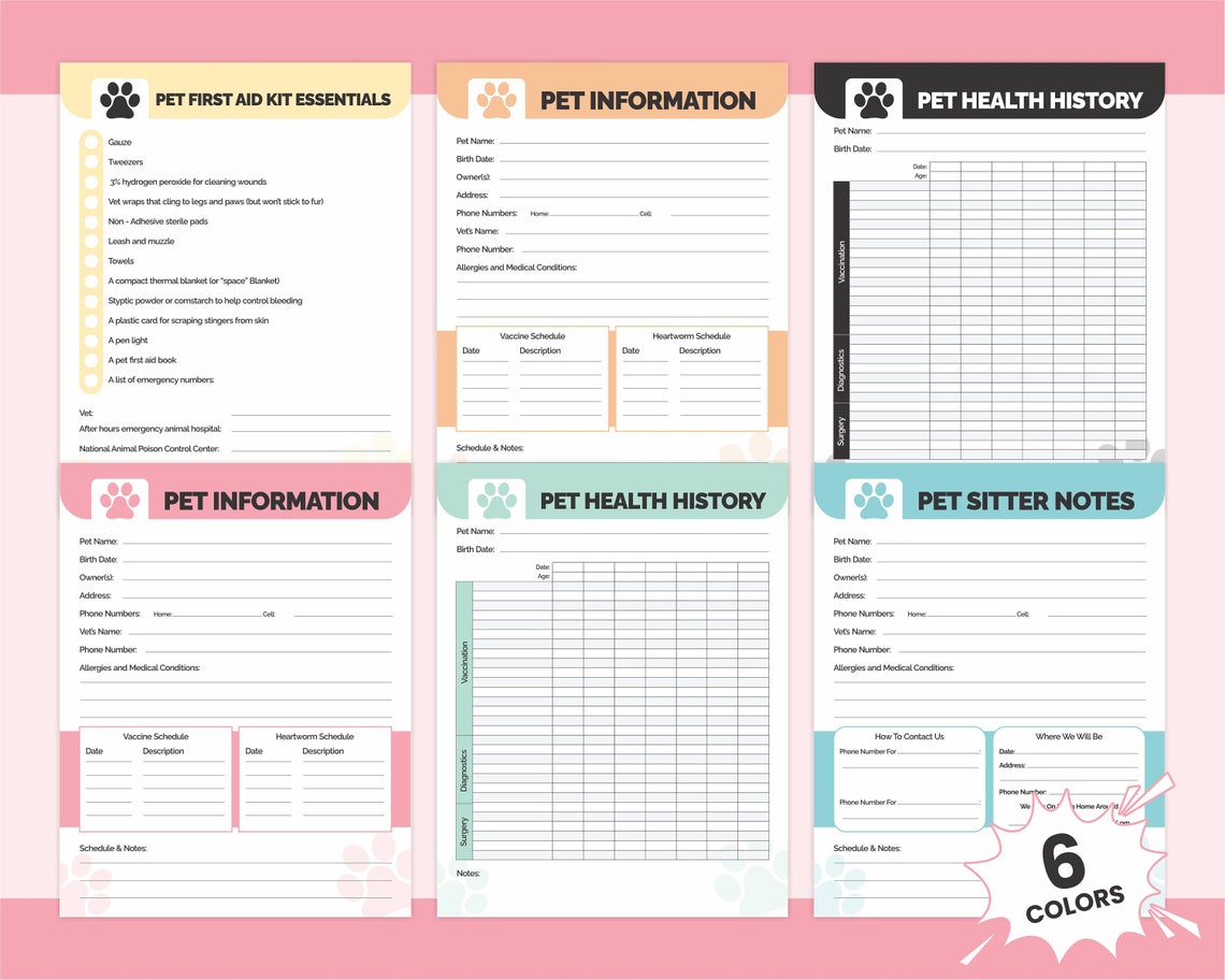Printable Pet Sitter Notes, Pet Business Cat First Aid Checklist, Pet ...