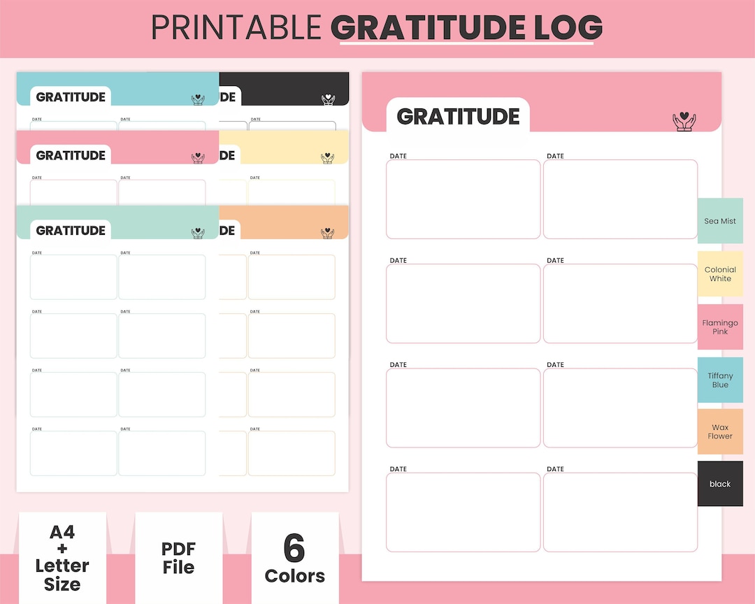 Printable Gratitude Log, Daily Gratitude Journal, A4/letter Size, 6 ...