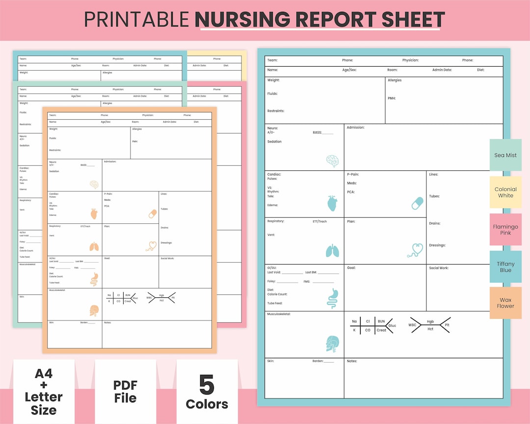 Printable Nursing Report Sheet, ICU Nurses Resources Single Patient ...