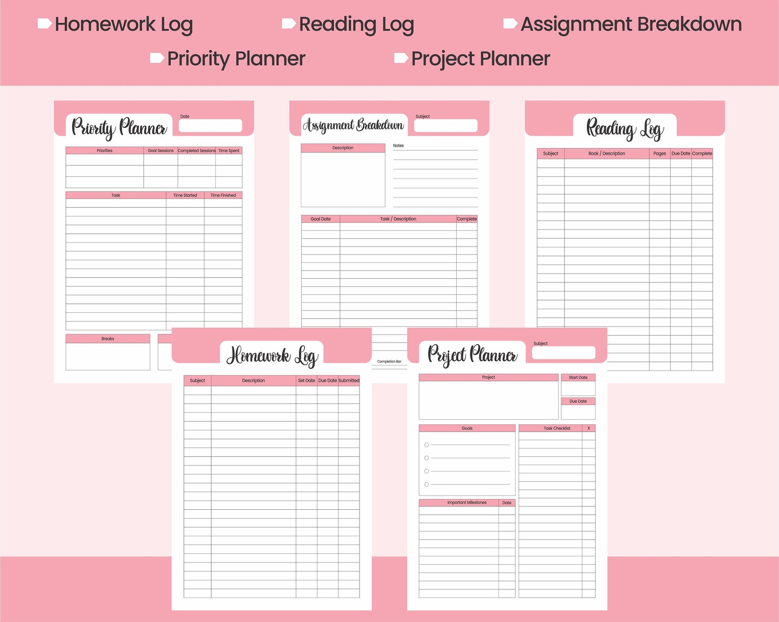 Printable Student Planner Pack: School & College Inserts (PDF) - Etsy
