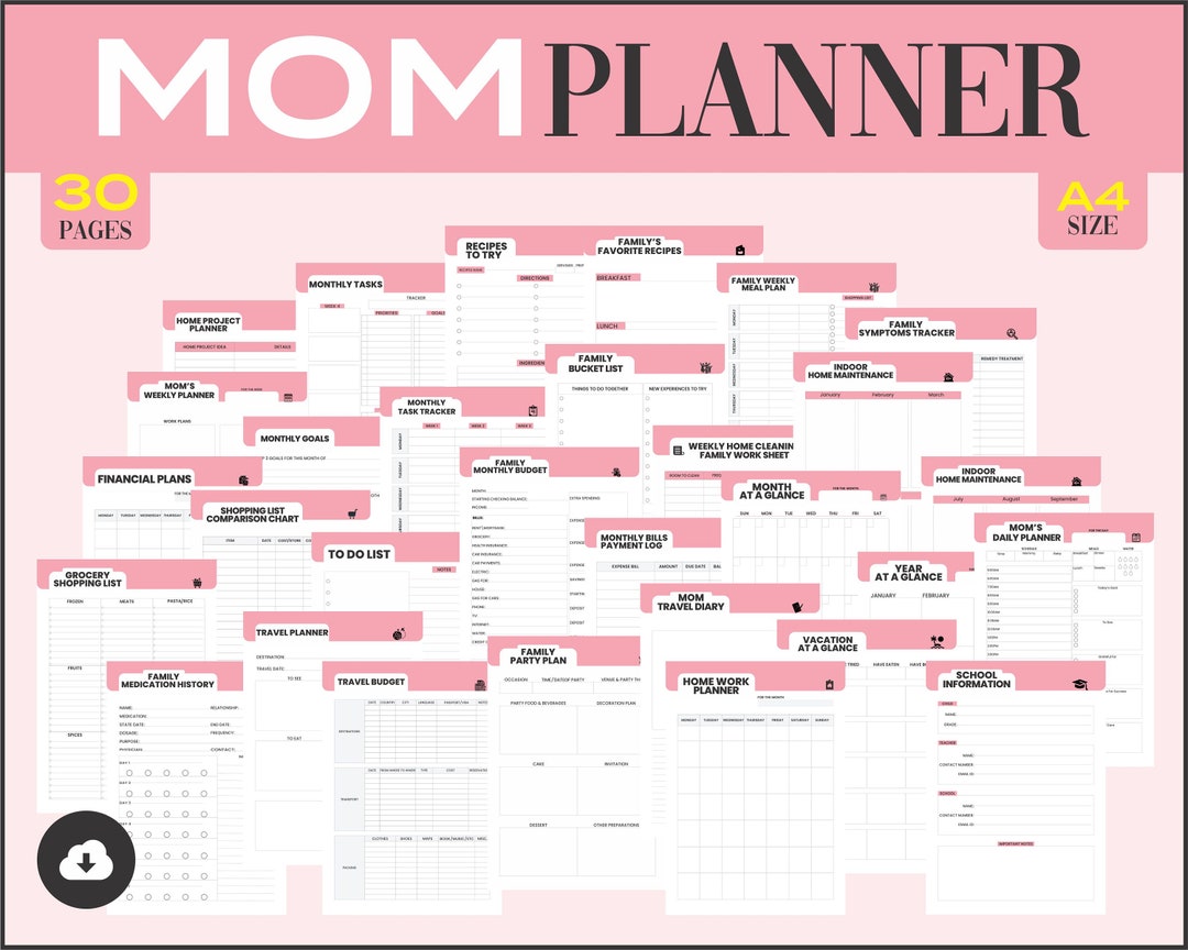 Printable Ultimate Busy Mom Planner Management Tracking Sheets, Daily ...