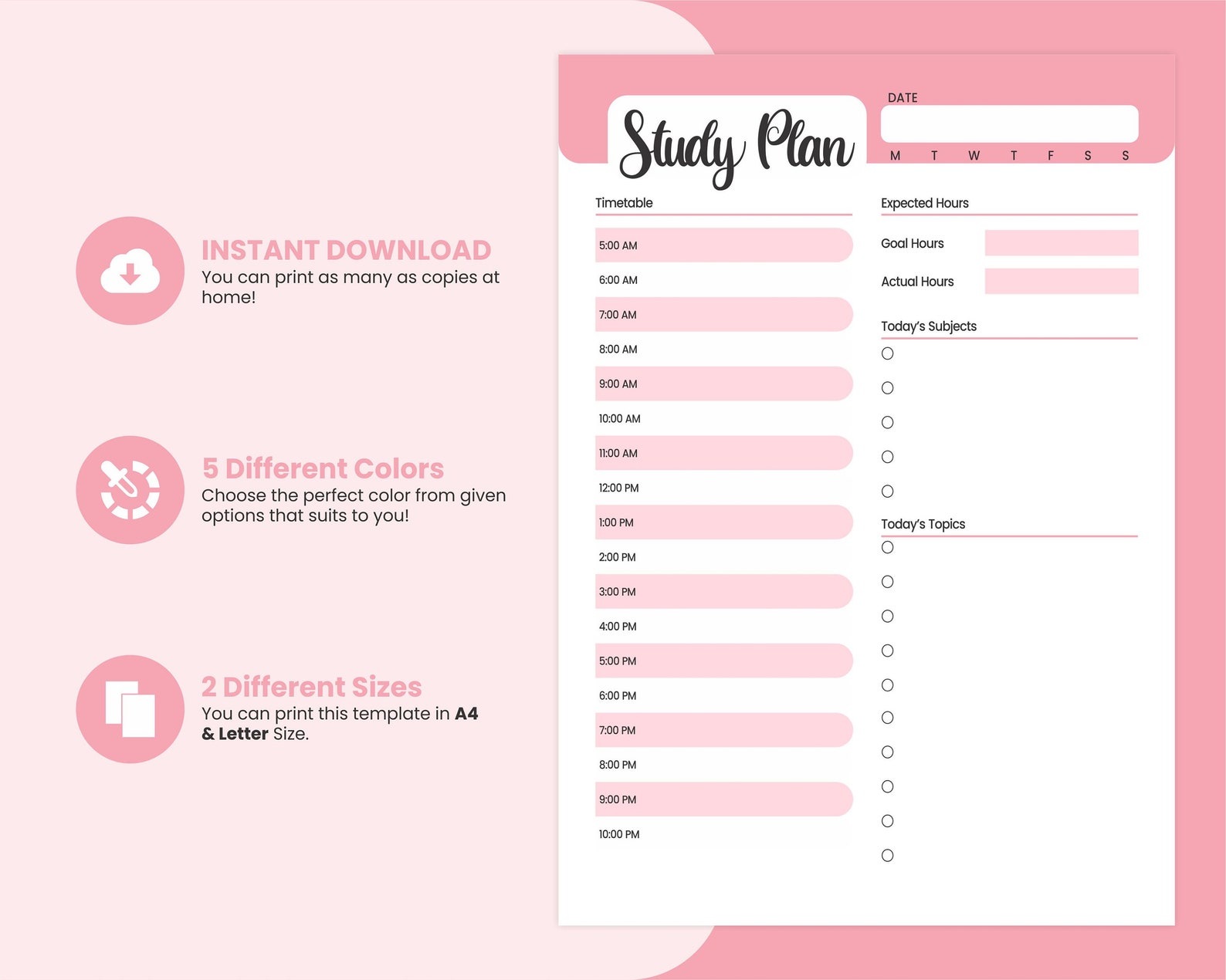 Printable Study Planner, Print at Home Study Plan, Student Planning ...