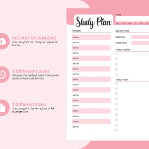 Printable Study Planner, Print at Home Study Plan, Student Planning ...