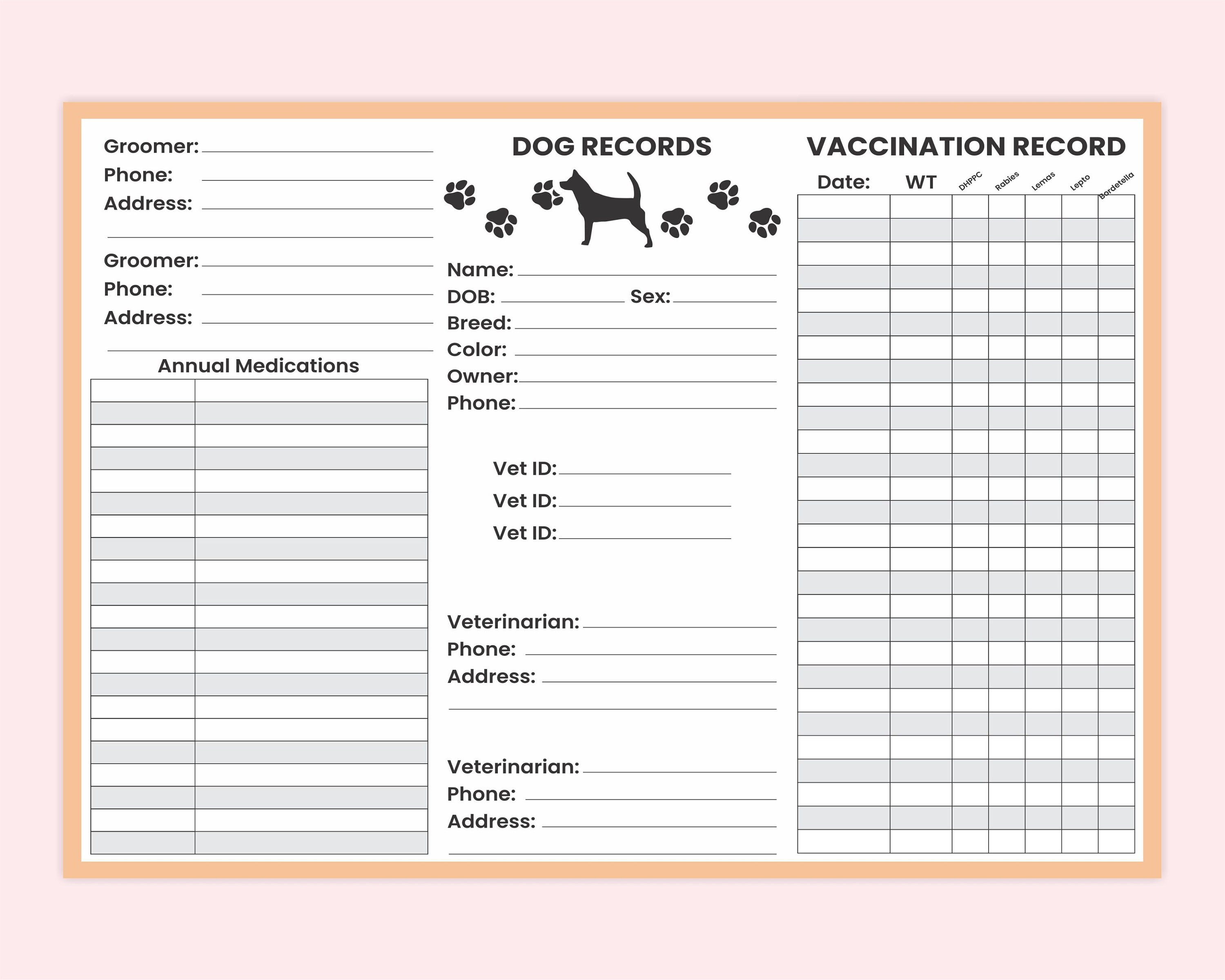 Printable Daily Dog Records Book PDF | Pet Sitter Journal, Pet Care ...
