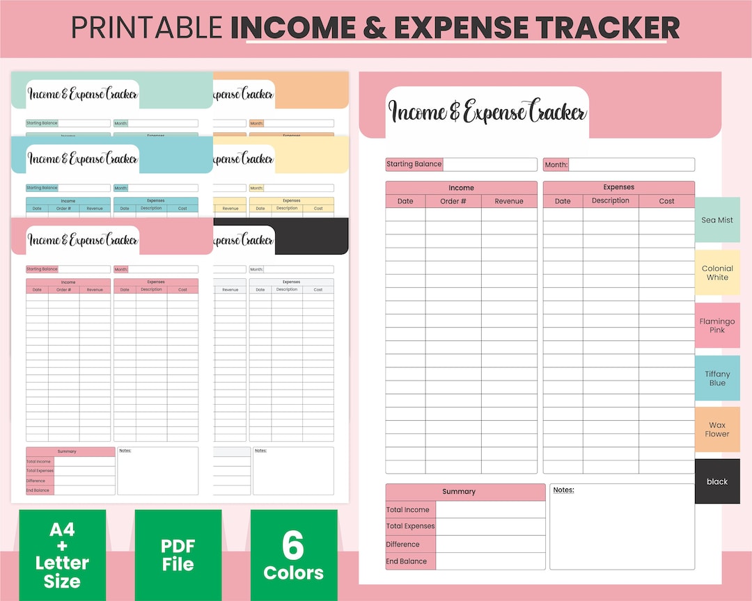 Income and Expense Tracker Printable | Monthly Budget Planner PDF ...