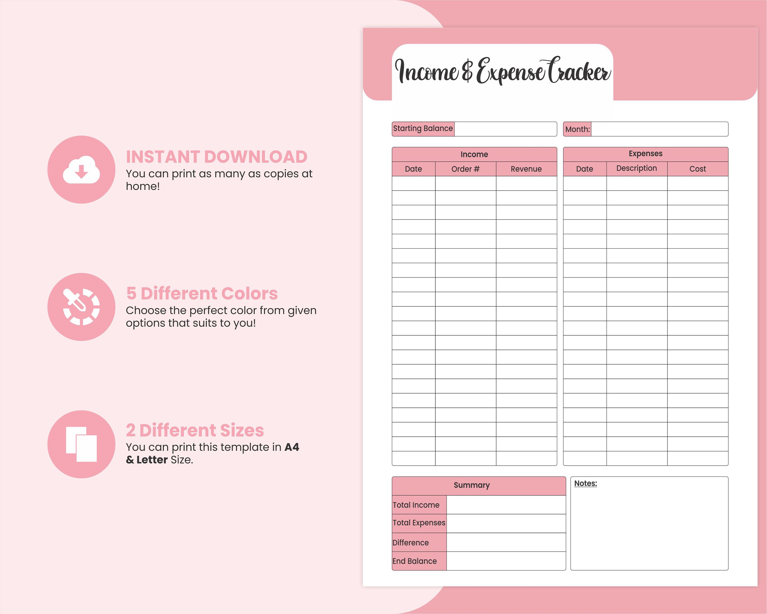 Income and Expense Tracker Printable | Monthly Budget Planner PDF ...