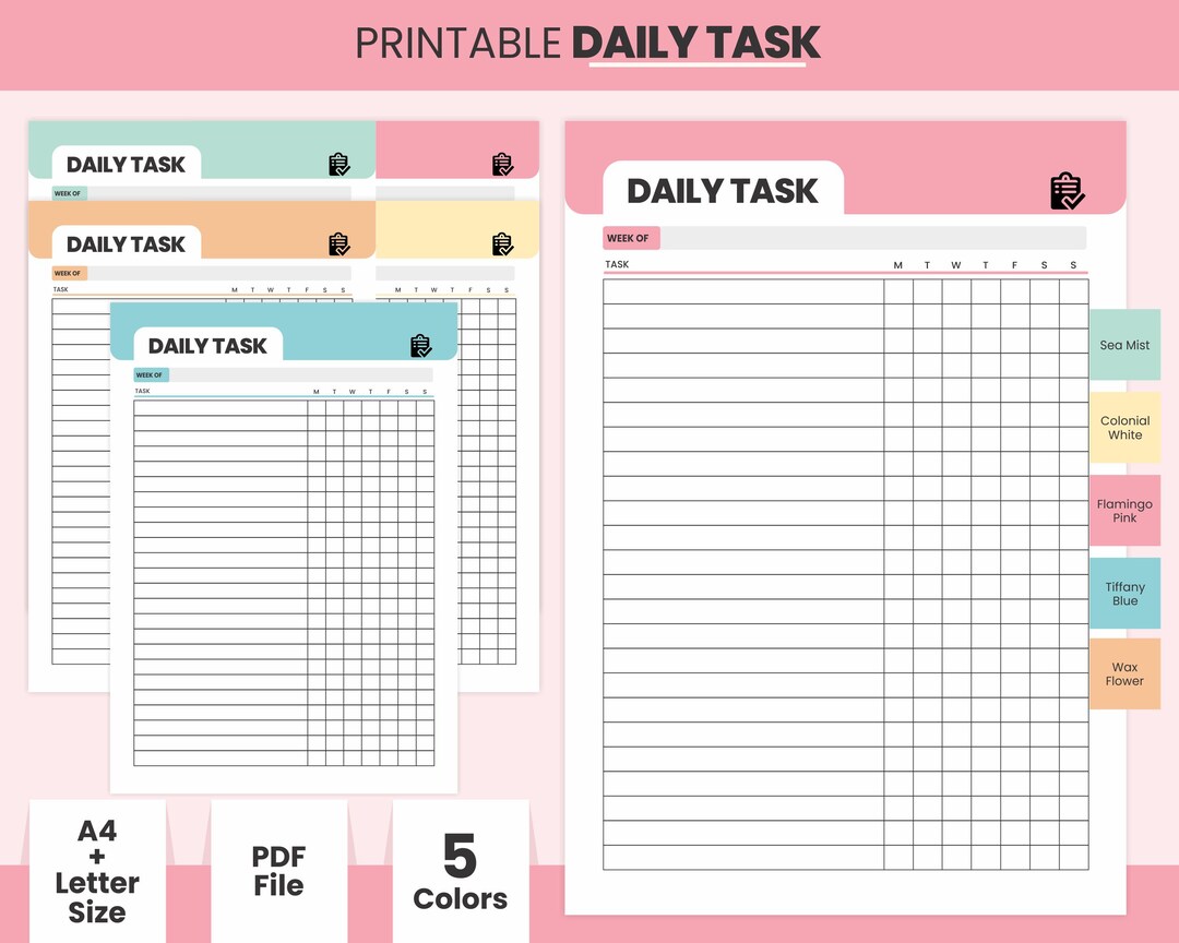 Printable Daily Checklist, Daily Discipline List, Daily Task Checklist ...