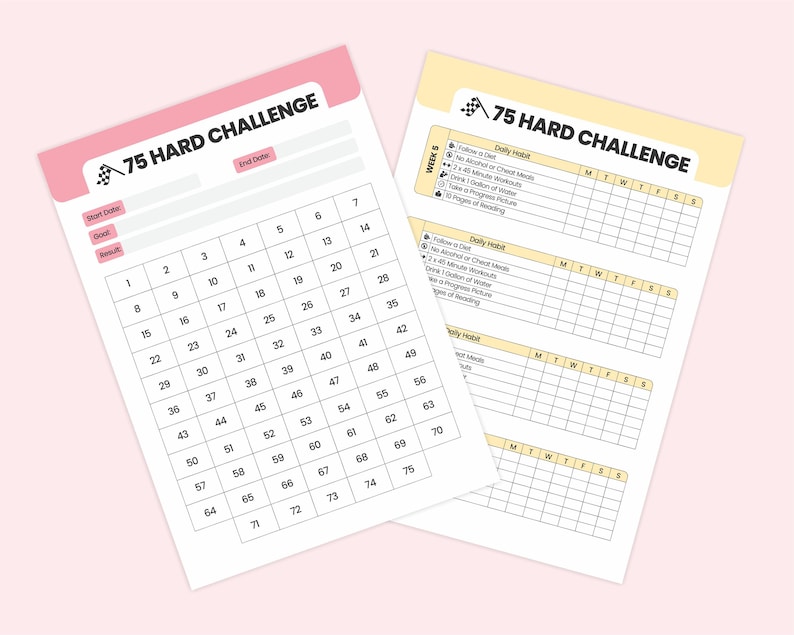 Printable Digital 75 Habit Tracker Checklist Bundle, Weekly Meal and ...
