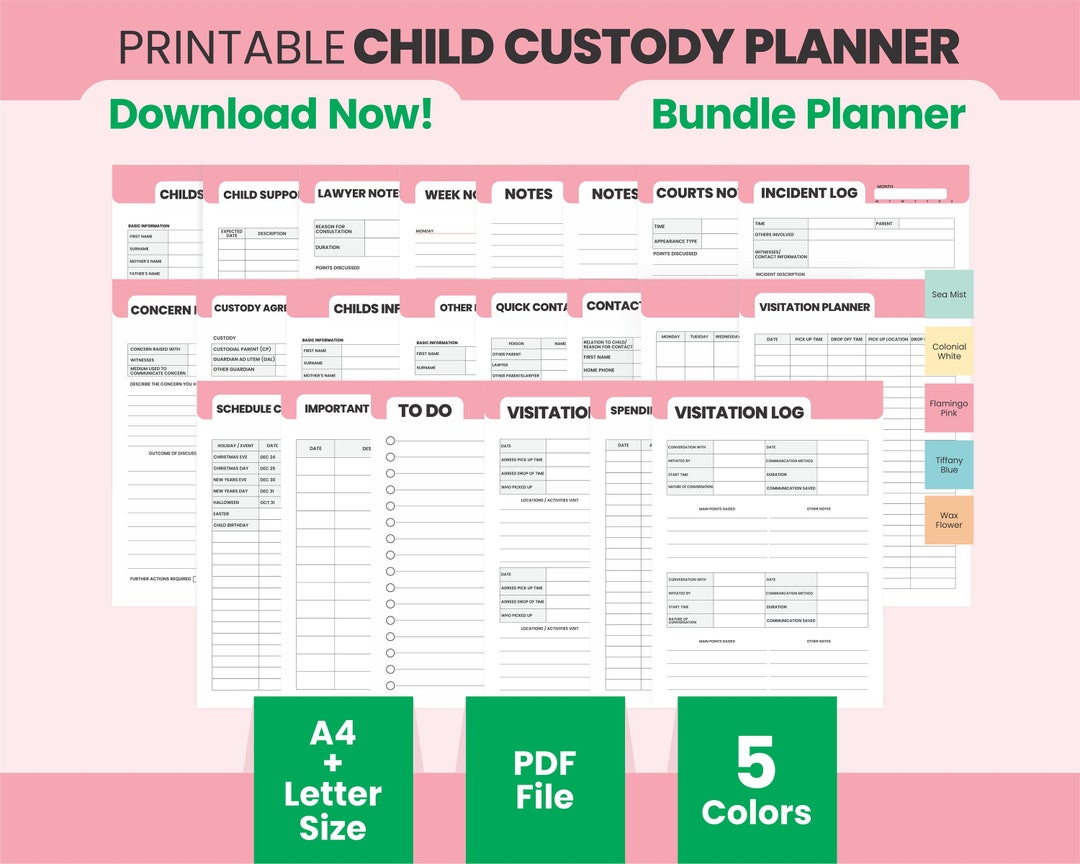 Printable Child Custody Planner, Co-parenting Schedule, Divorce Journal ...