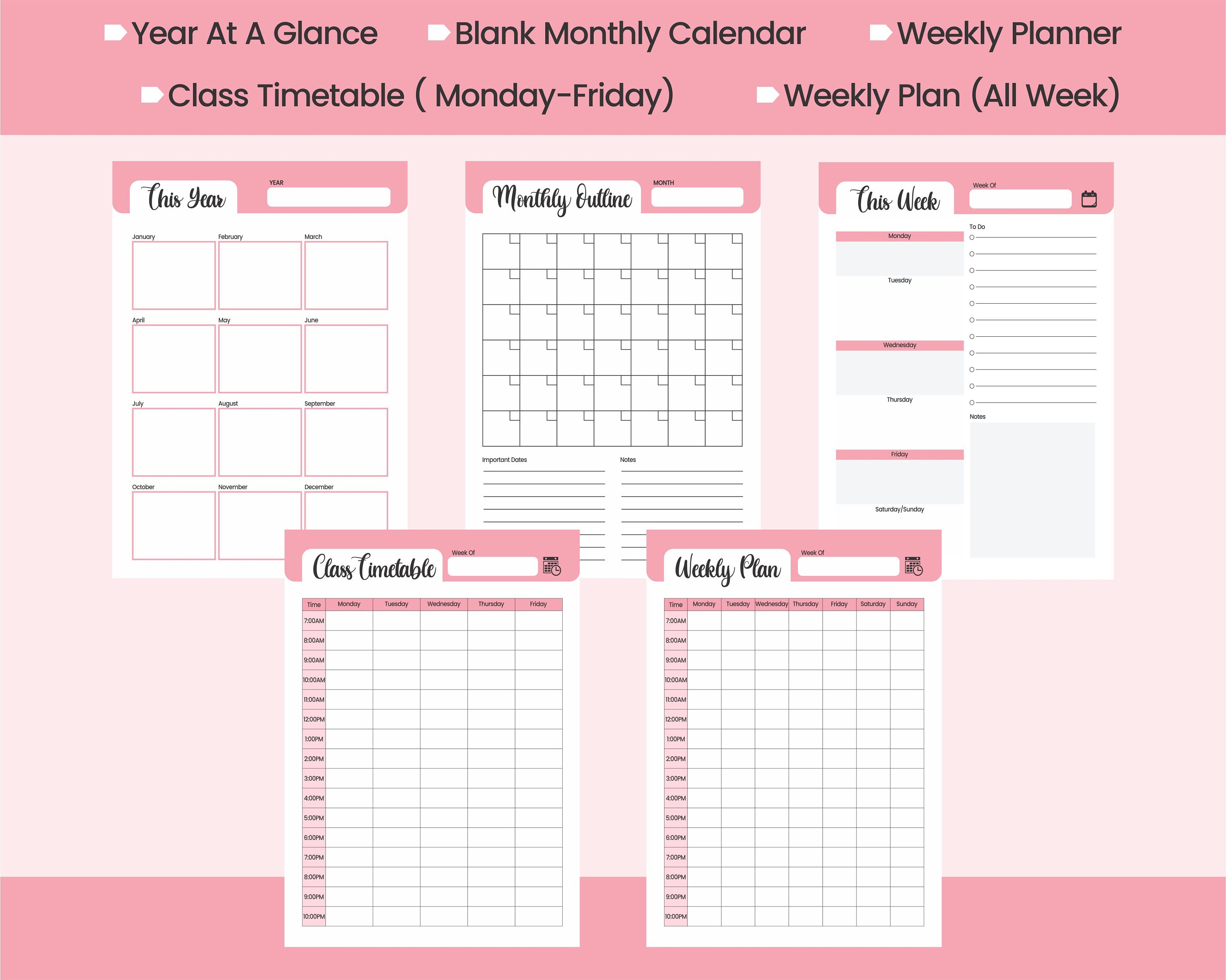 Printable Student Planner Pack: School & College Inserts (PDF) - Etsy