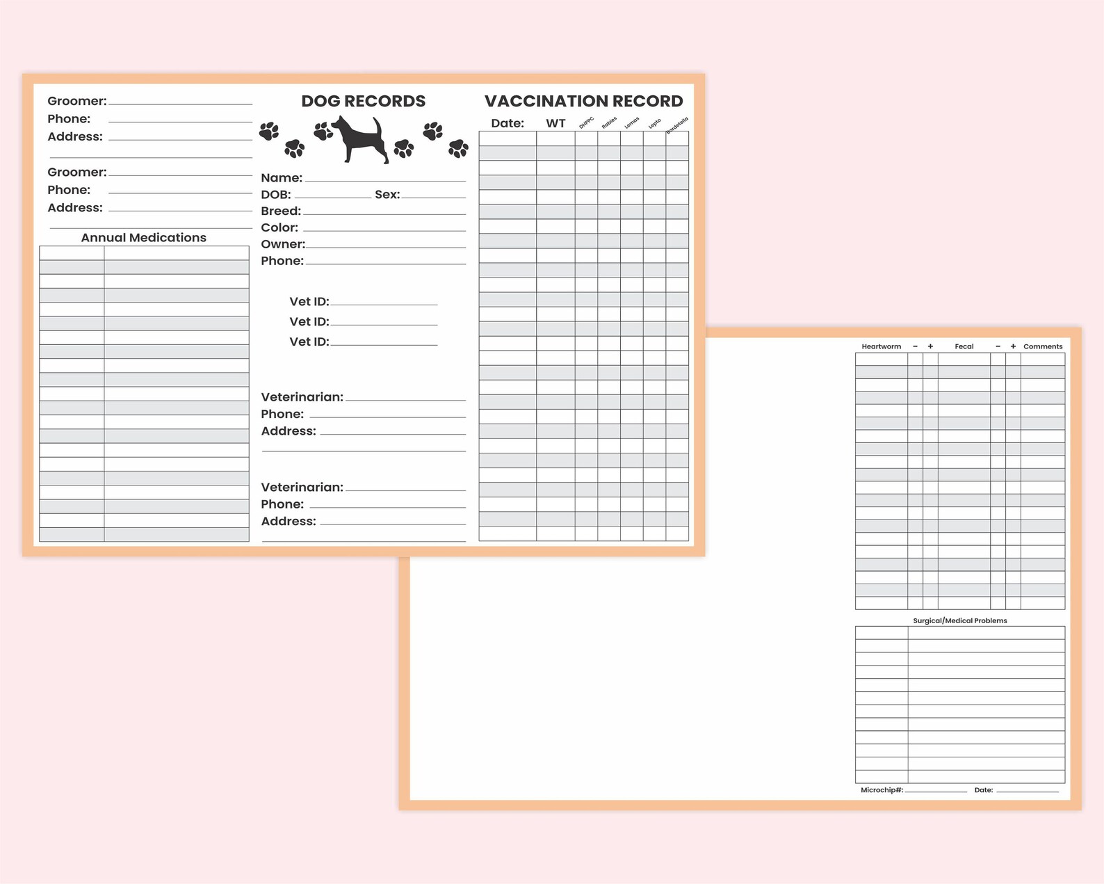 Printable Dog Records Planner, Vaccination Tracker, A4/letter, Pet ...
