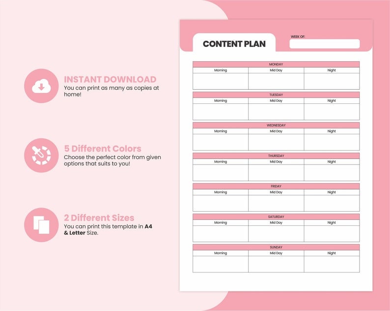 Printable Weekly Content Planner: A4 & Letter Size (PDF) - Etsy