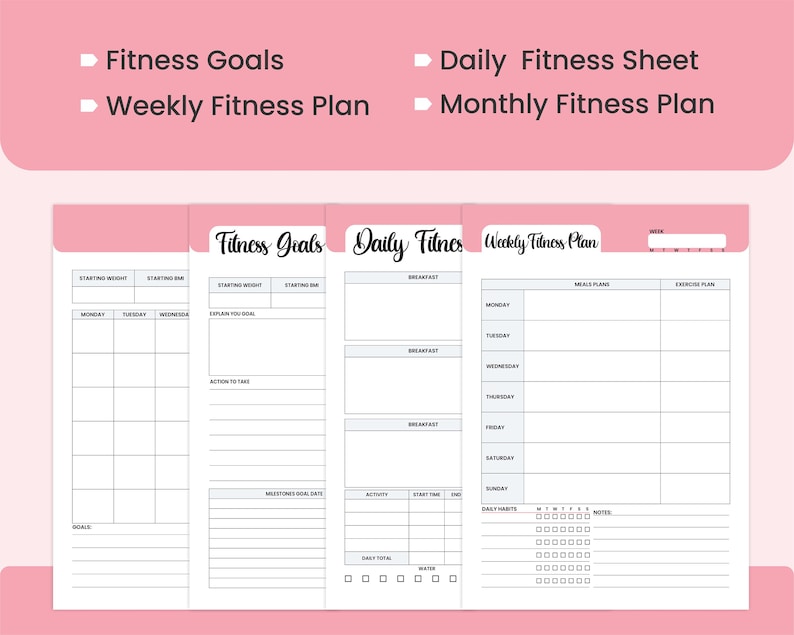 Printable Daily Fitness Tracker, Goal Setting Workbook, Exercise ...