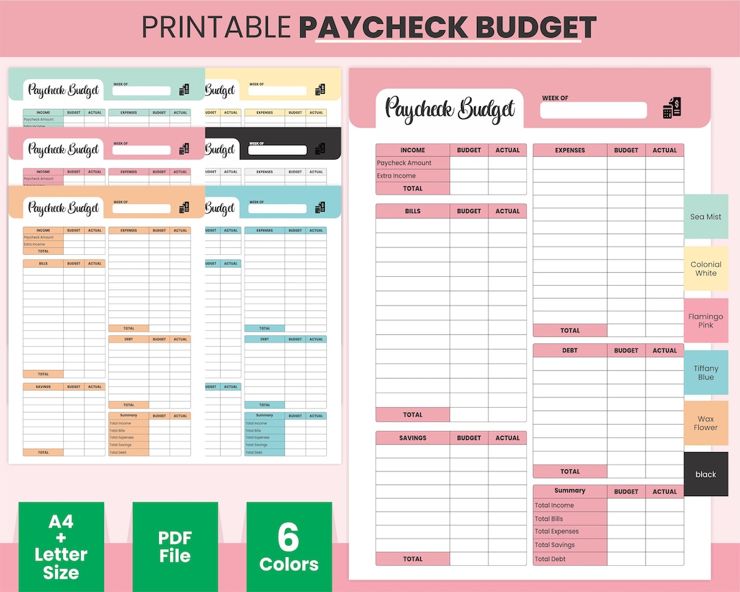 Printable Weekly Paycheck Budget Planner Digital Finance Organizer ...