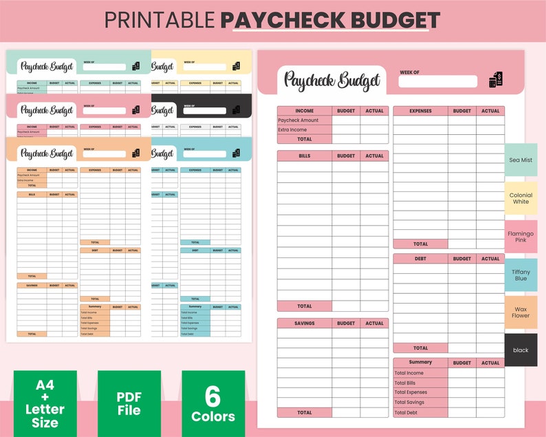 Printable Weekly Paycheck Budget Planner Digital Finance Organizer ...