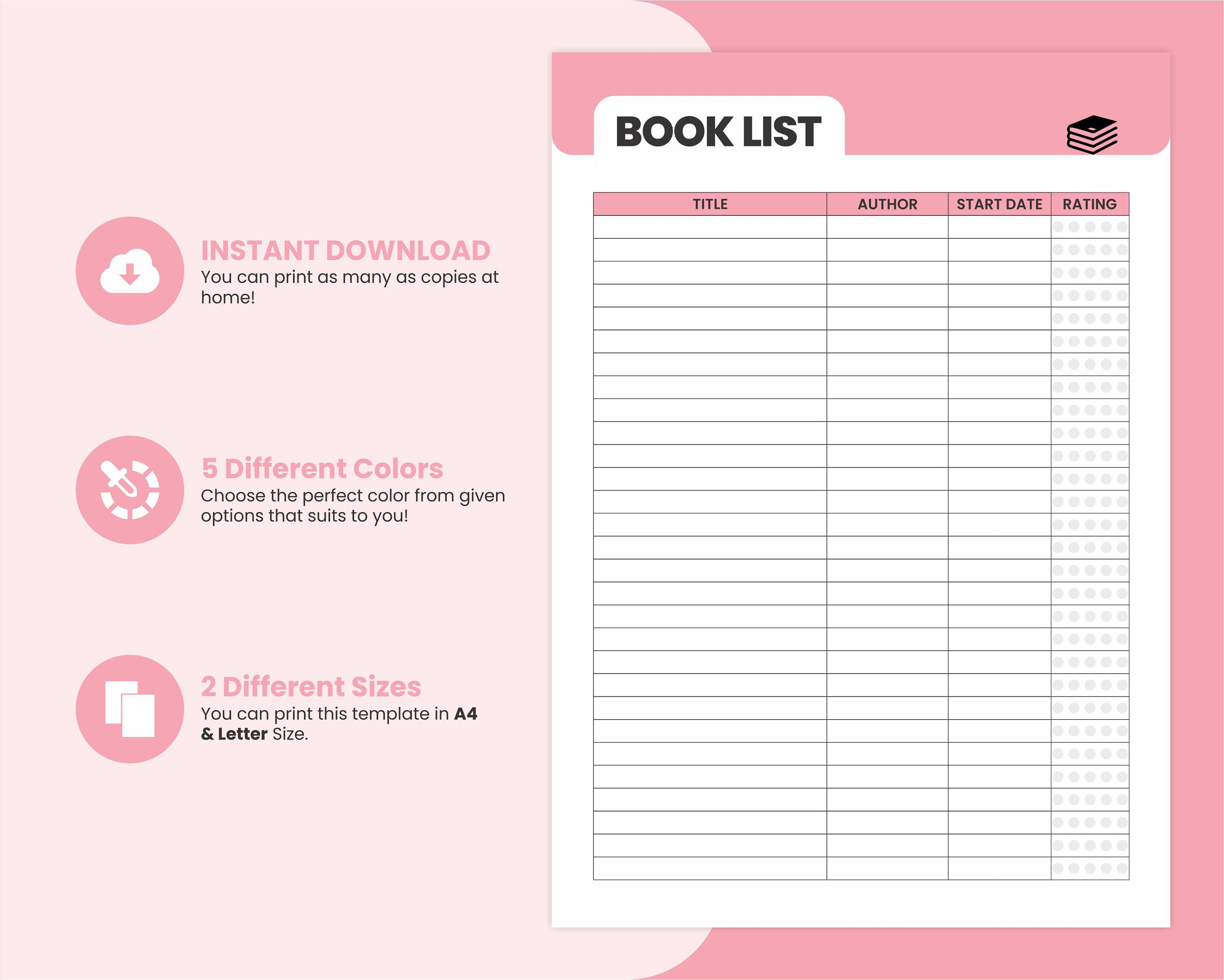 Printable Book Reading List Template PDF Organize Your Book List ...