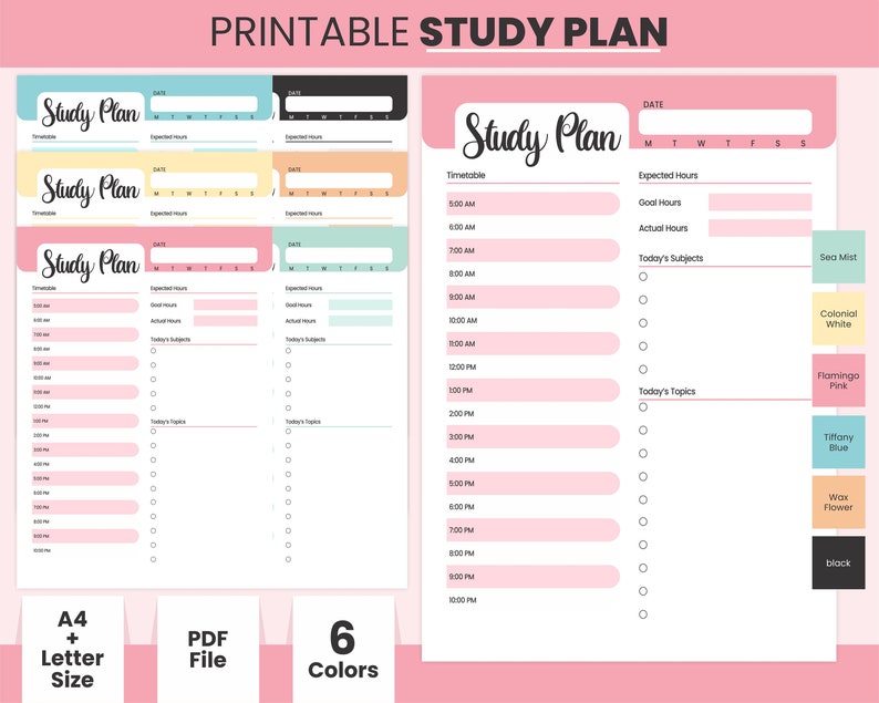 Printable Study Plan Template, Daily Planner, Timetable, A4/letter Size ...
