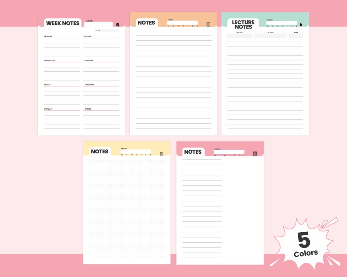 Note Taking Template Printable PDF | Student Notes Planner | Lecture ...