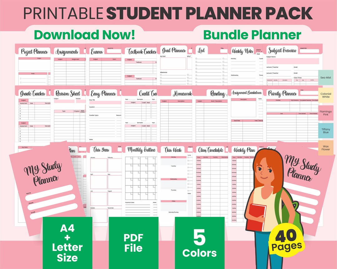 Printable Student Planner Pack: School & College Inserts (PDF) - Etsy