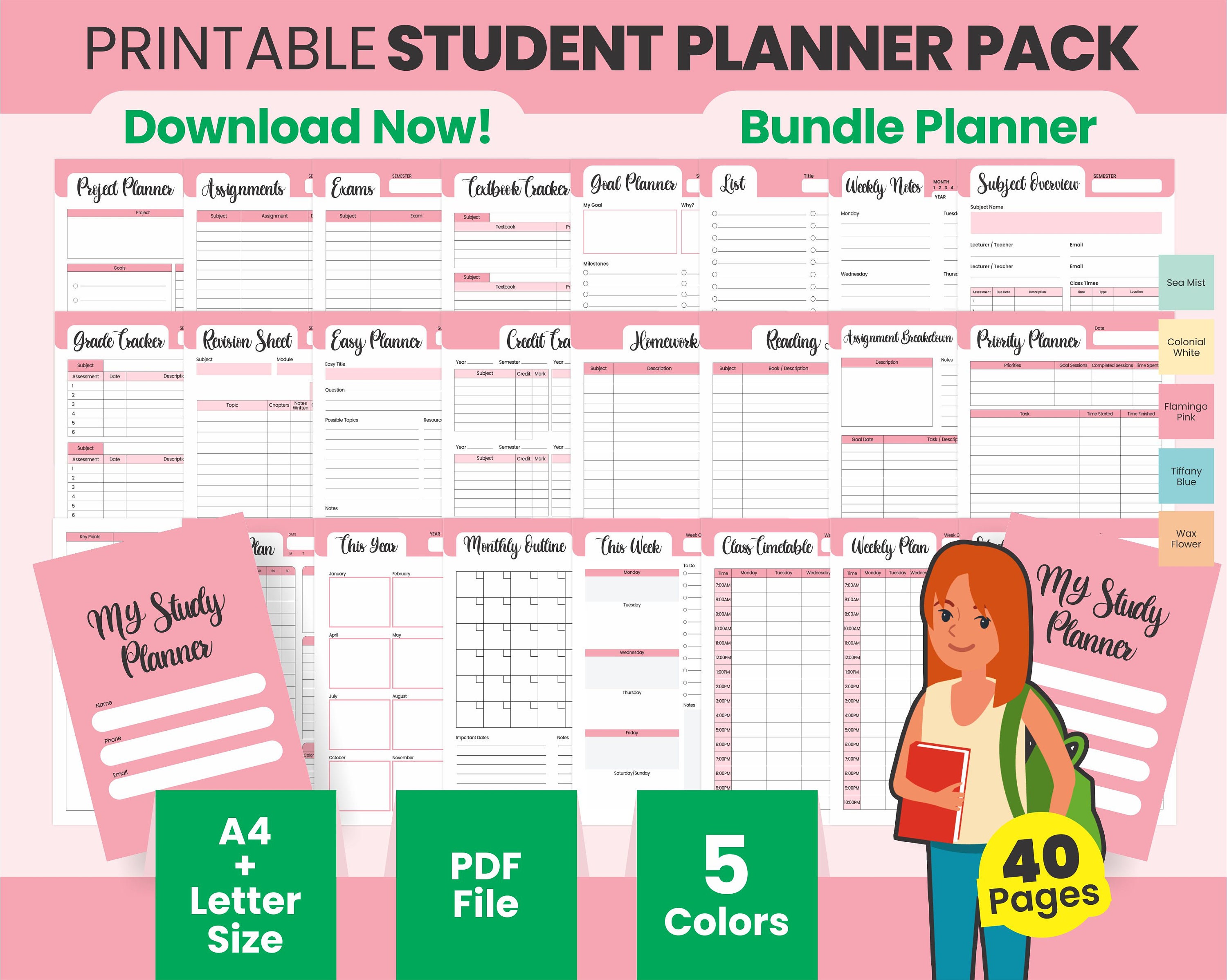 Printable Student Planner Pack: School & College Inserts (PDF) - Etsy