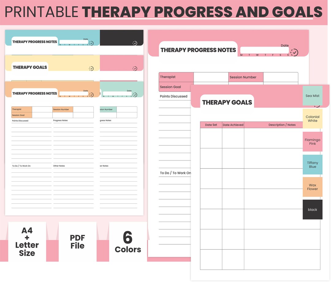 Printable Therapy Progress Notes, Therapy Journal, Therapy Goals, Self ...