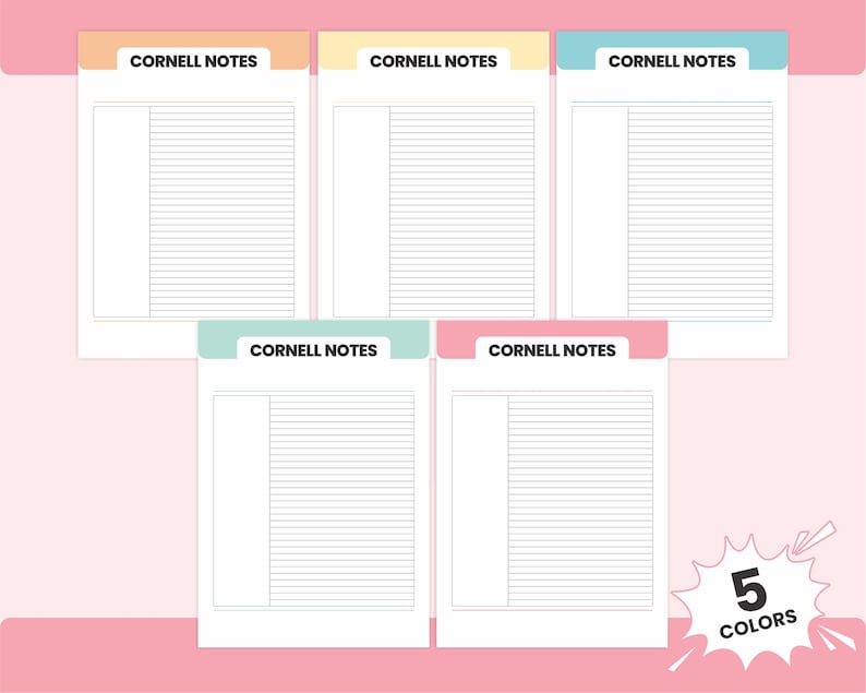Printable Cornell Notes Template, A4 & Letter Size, Colorful Cornell ...