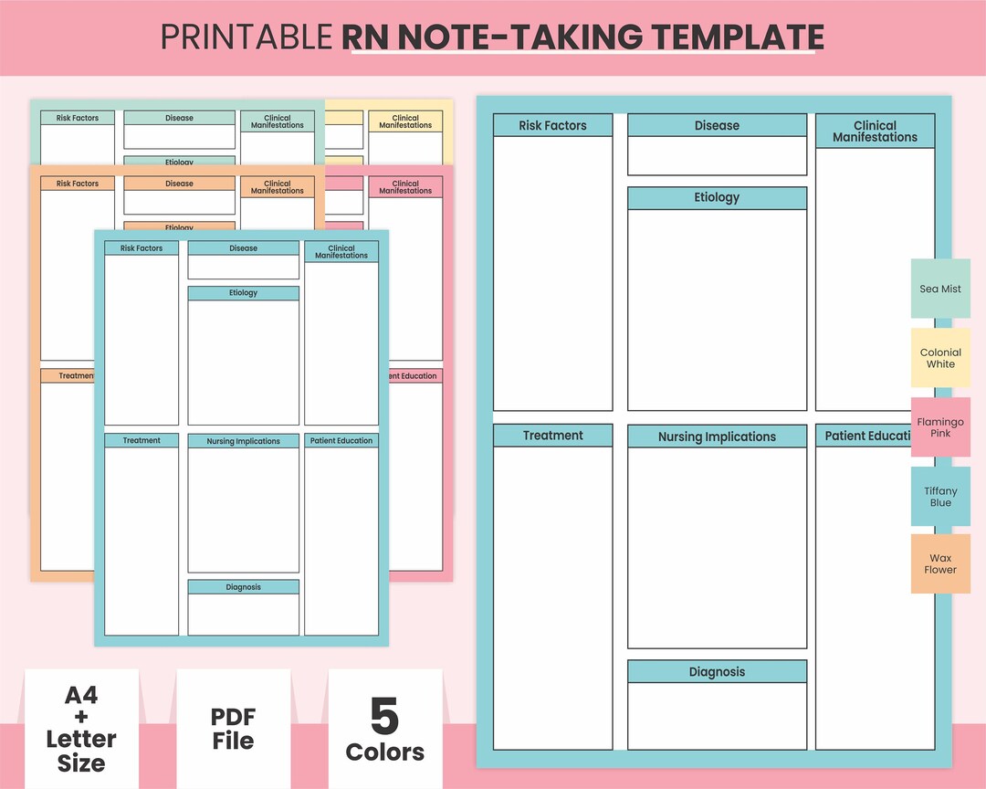 Printable RN Nursing Note Taking Sheets, Digital Planner for Nursing ...