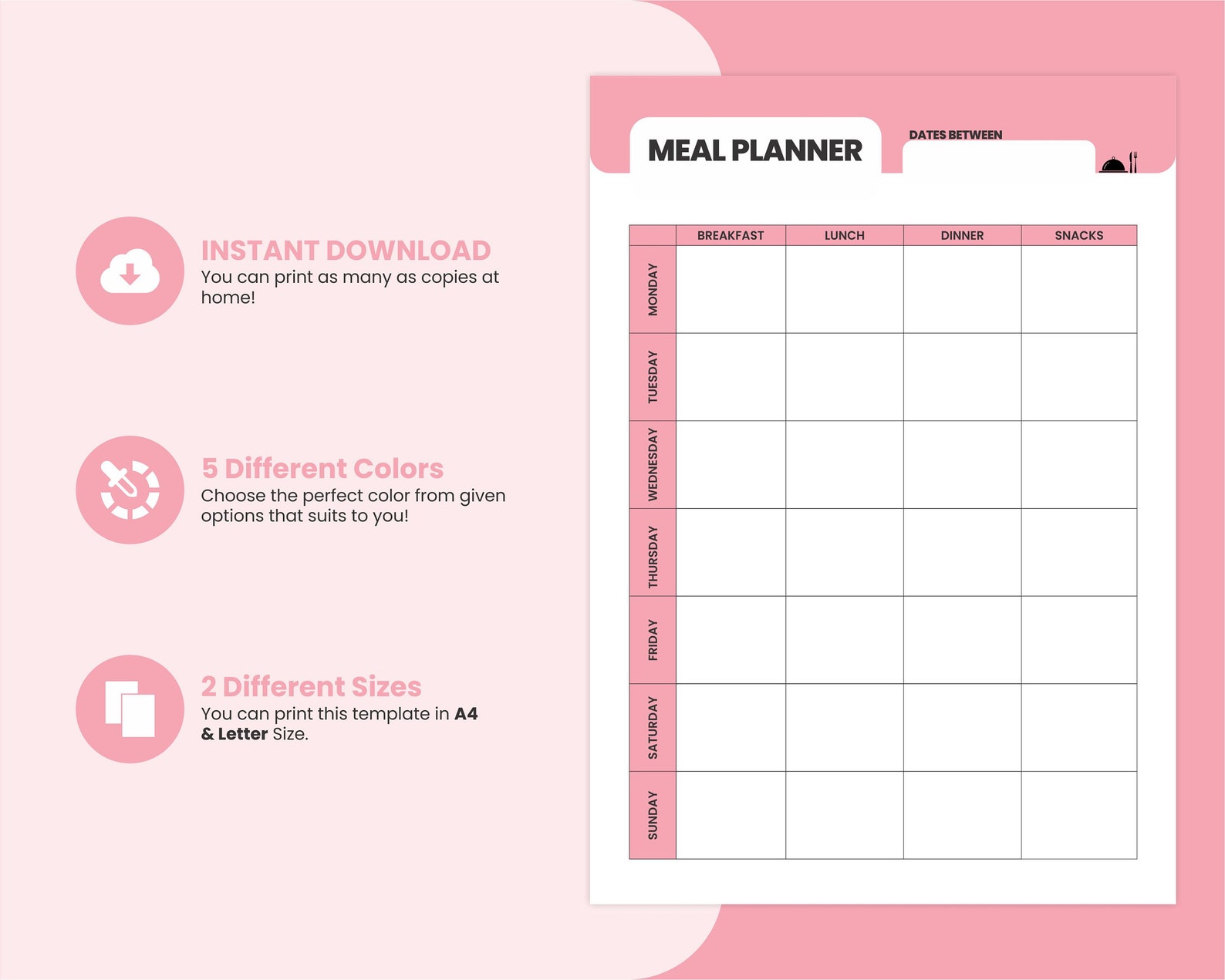Printable Weekly Meal Planner, Meal Prep Template, Food Planner Insert ...