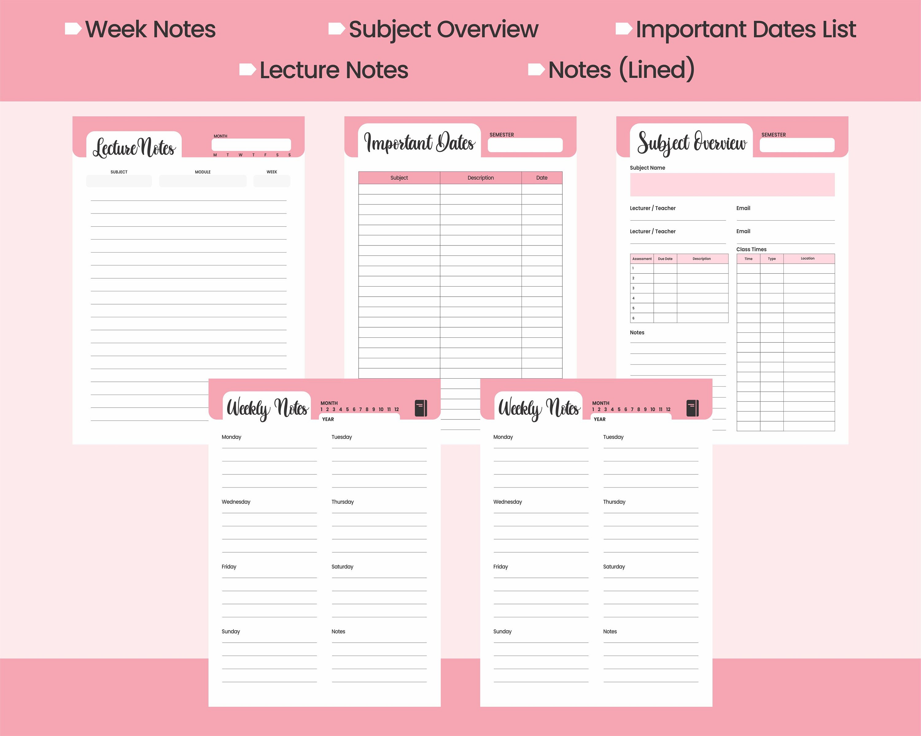 Printable Student Planner Pack: School & College Inserts (PDF) - Etsy