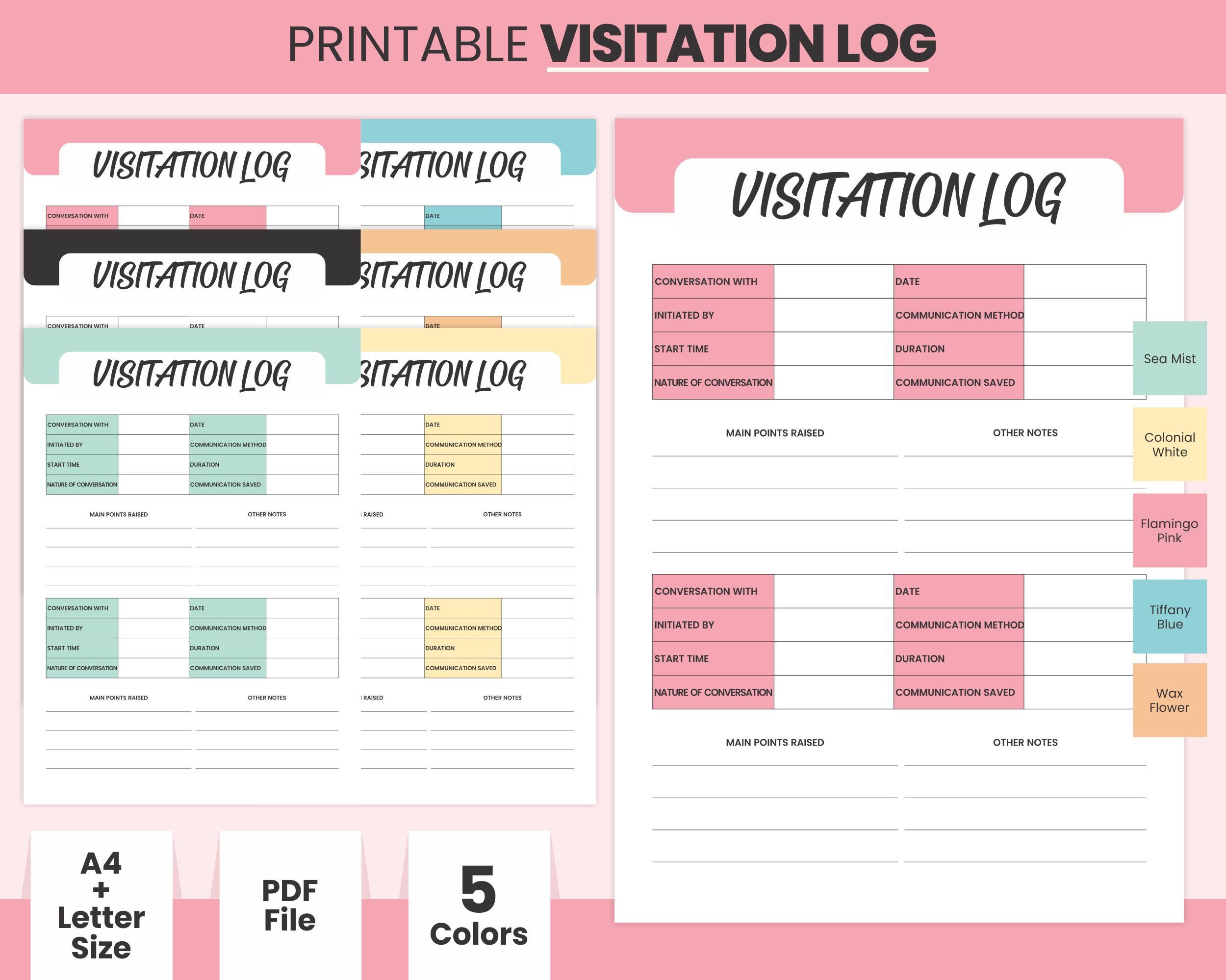 Printable Visitation Log Book, Digital Visitor Record Tracker, Guest ...