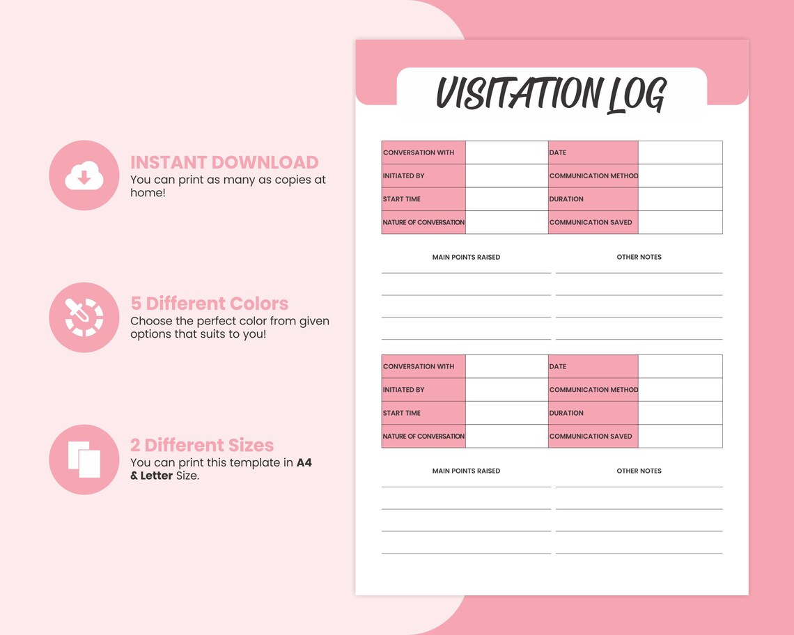 Printable Visitation Log Book, Digital Visitor Record Tracker, Guest ...