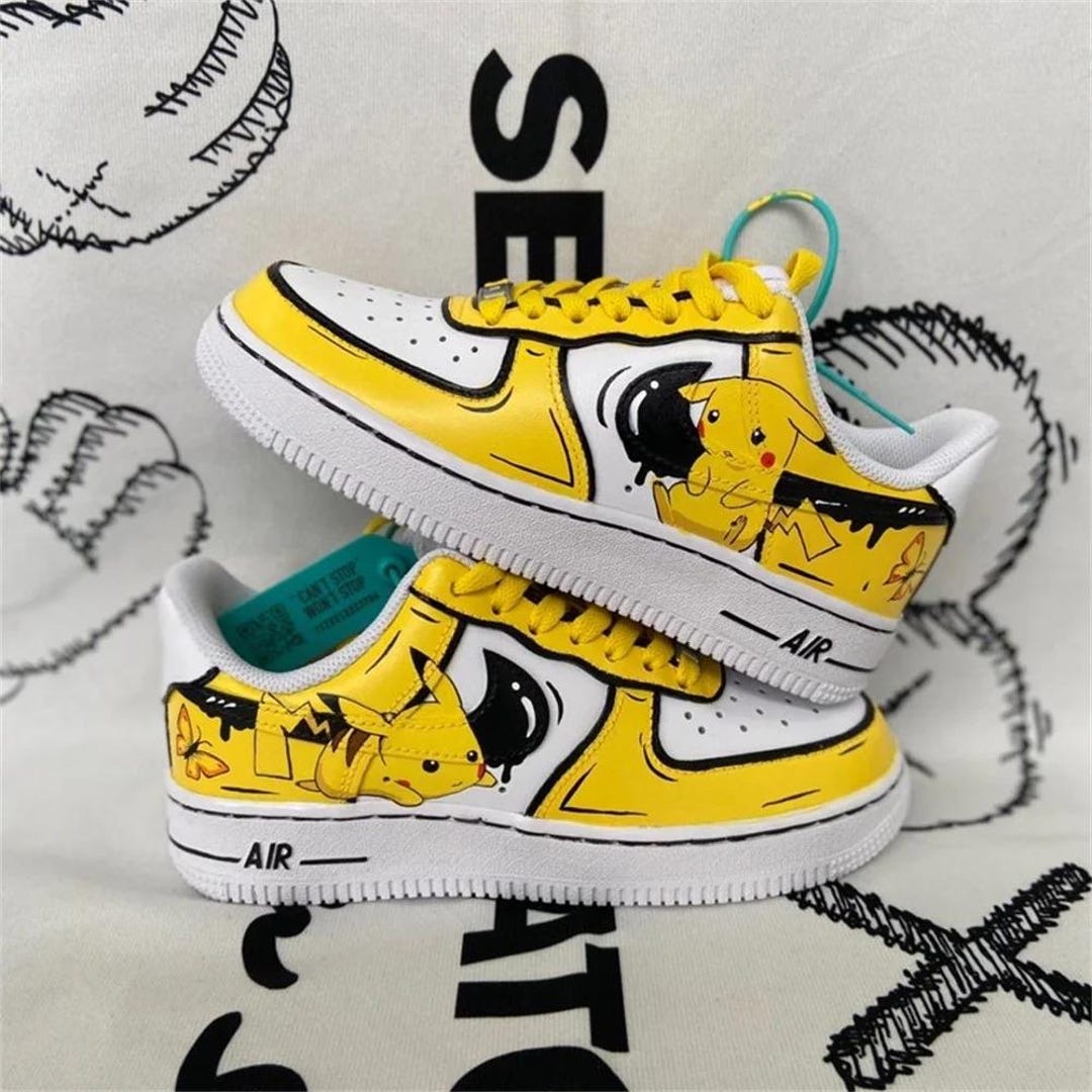 Hand Painted Pikachu Air Force 1 Sneakers: Custom Anime Pokemon Shoes ...