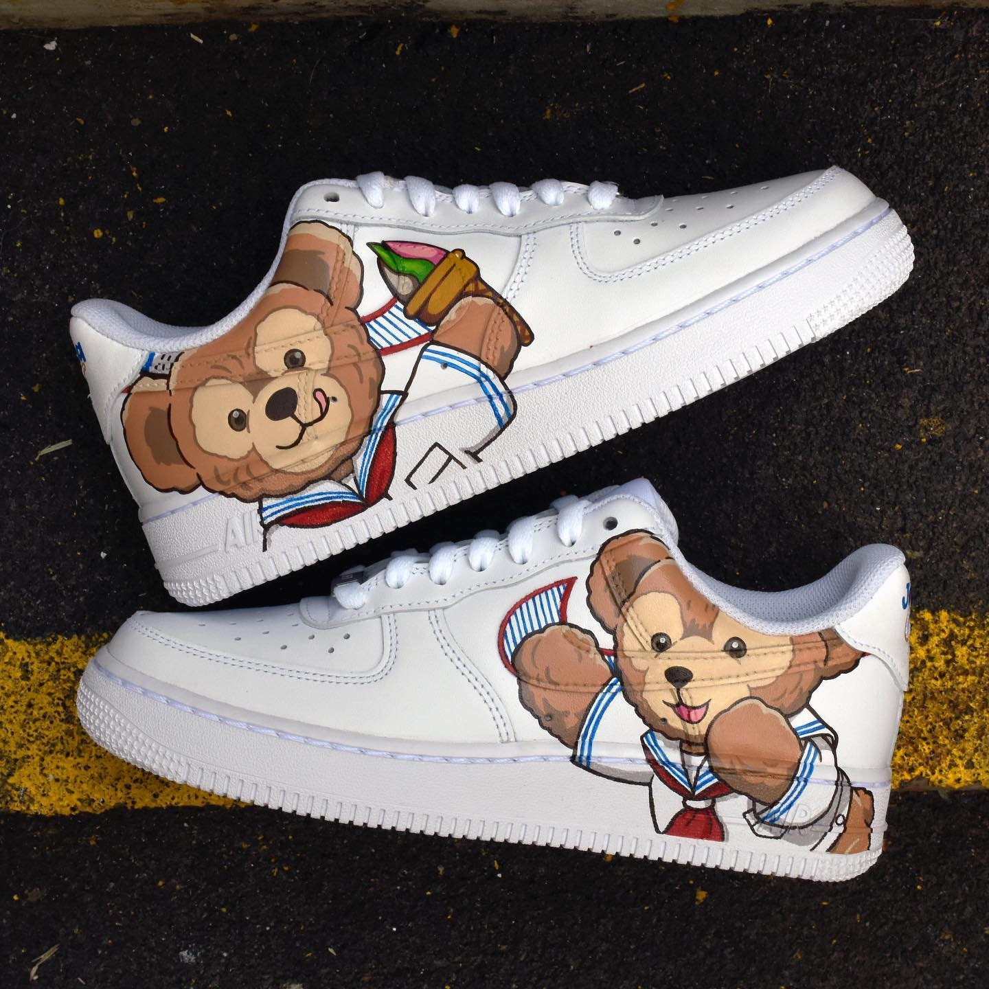 Hand Painted Duffy Bear Air Force 1 Sneakers: Custom Anime Street Style ...