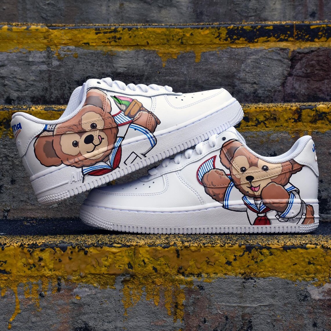 Hand Painted Duffy Bear Air Force 1 Sneakers: Custom Anime Street Style ...