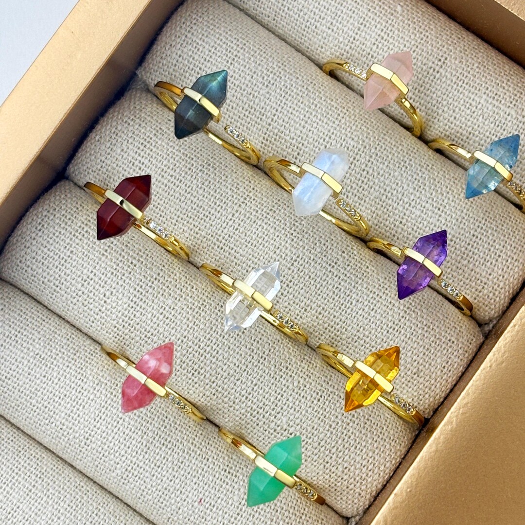 Crystal Wand Ring: Adjustable Gold-plated Brass, Real Crystal Point - Etsy