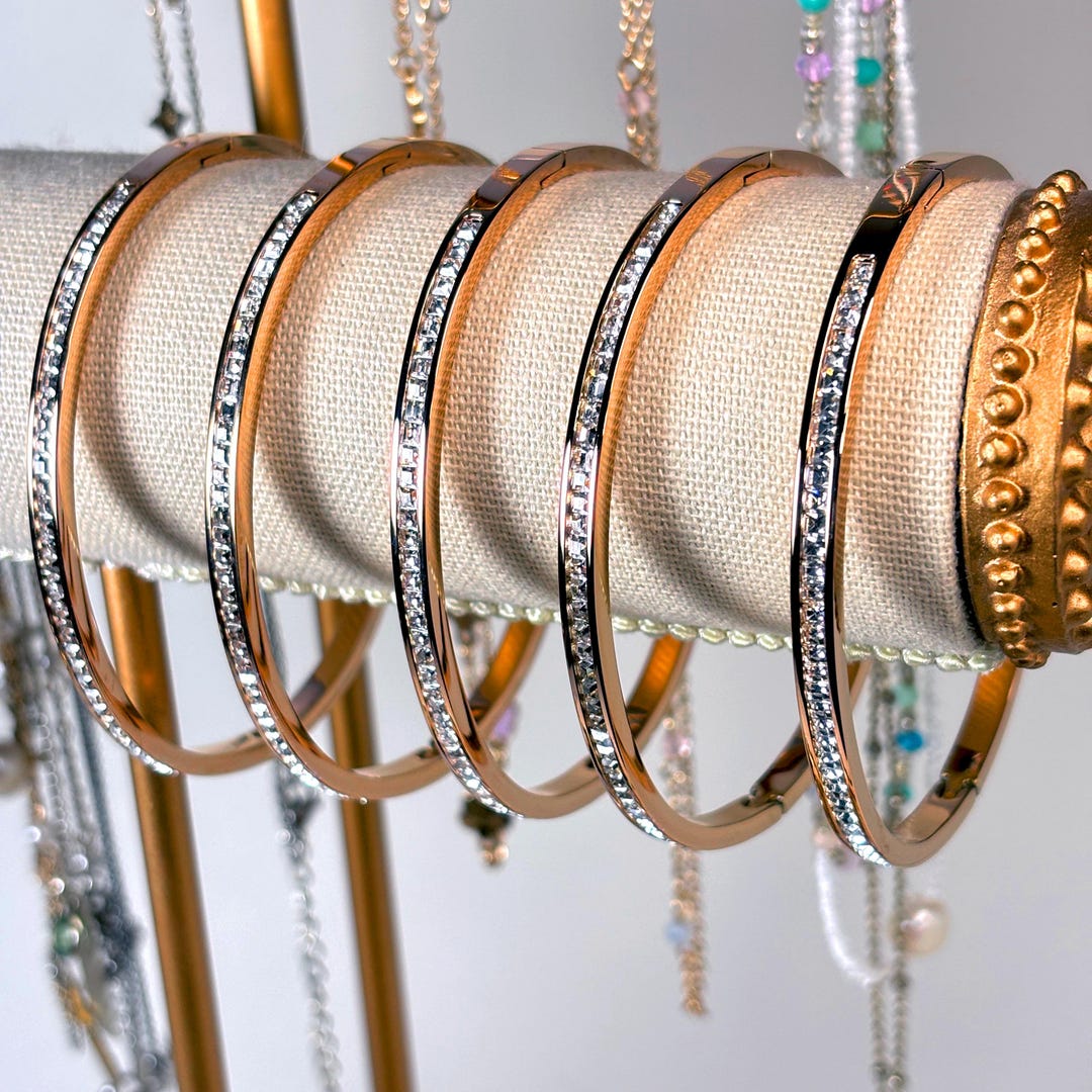 Dainty Rose Gold Bangle Bracelet Classic CZ Bangle Minimalist Everyday Bracelet Elegant ...