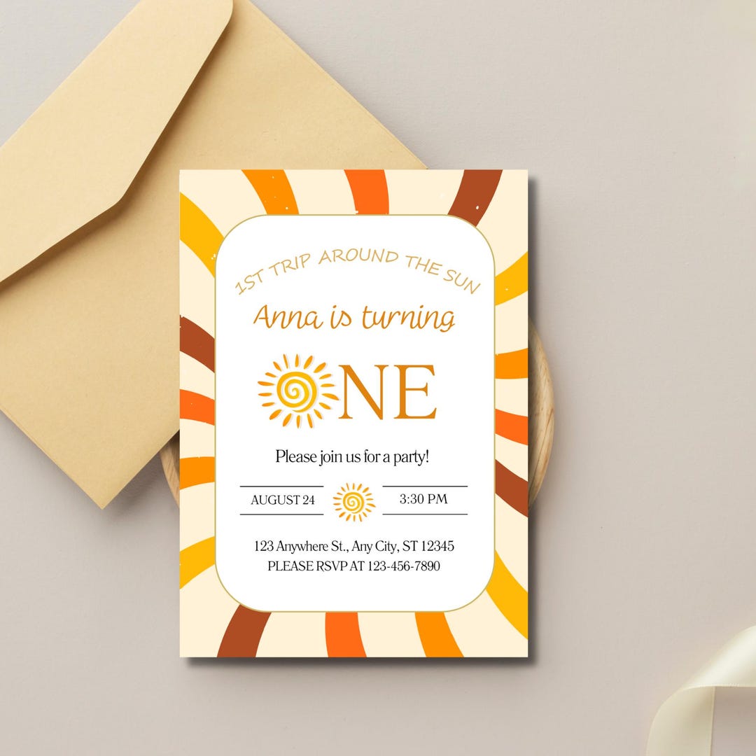 First Trip Around the Sun Birthday Invitation Template - Etsy