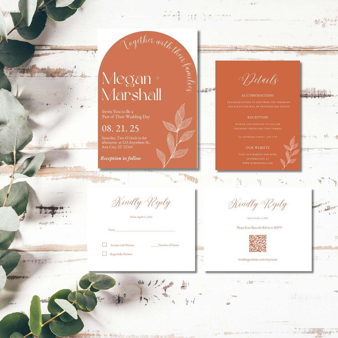 Terracotta Minimalist Wedding Invitation Suite NK011 - Etsy