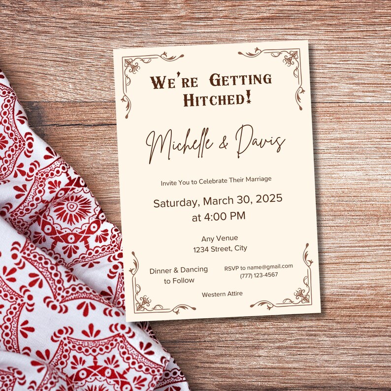Western Themed Wedding Invitation Template, Digital Download, Printable ...
