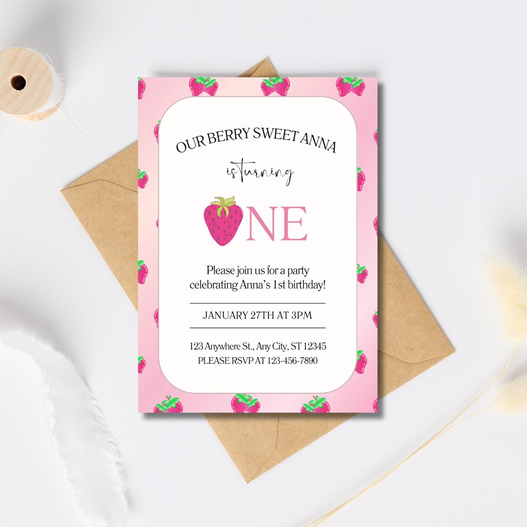 Berry Themed First Birthday Party Invitation Template, Digital Download ...