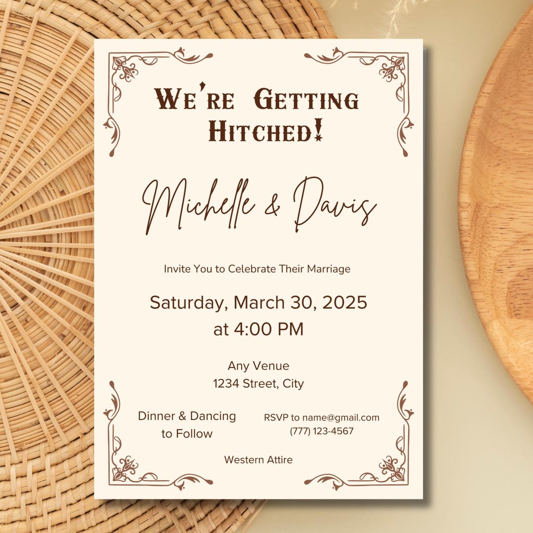 Western Themed Wedding Invitation Template, Digital Download, Printable ...